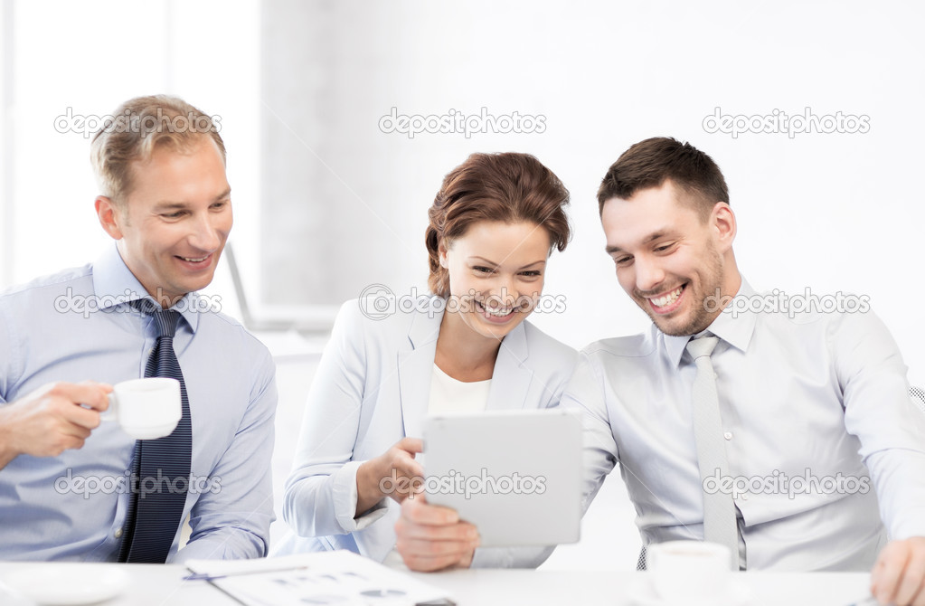 Business team having fun with tablet pc in office — Stock Photo © Syda ...