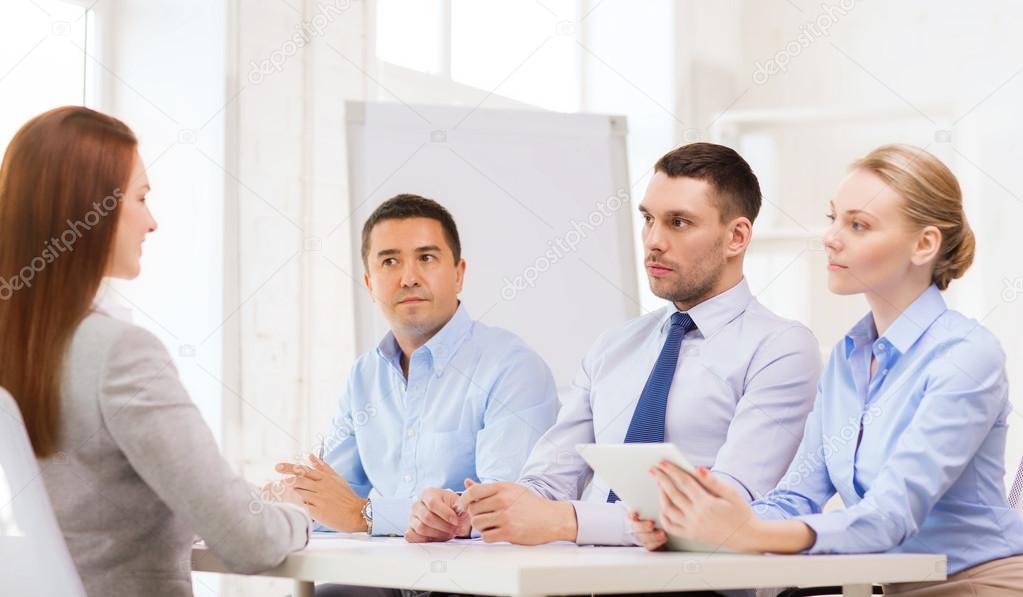 Business team interviewing applicant in office — Stock Photo © Syda ...