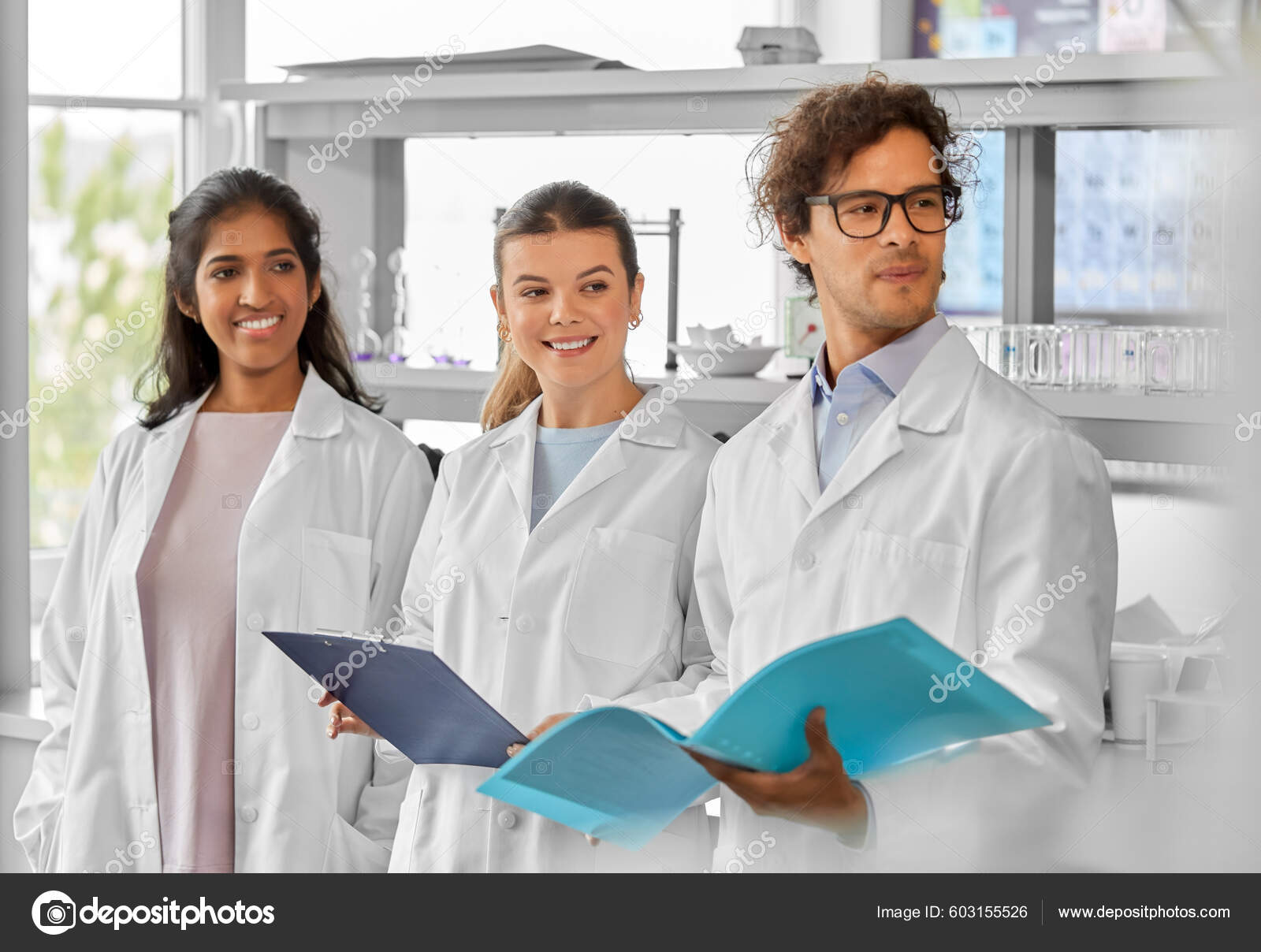 Science Work People Concept International Group Happy Scientists ...