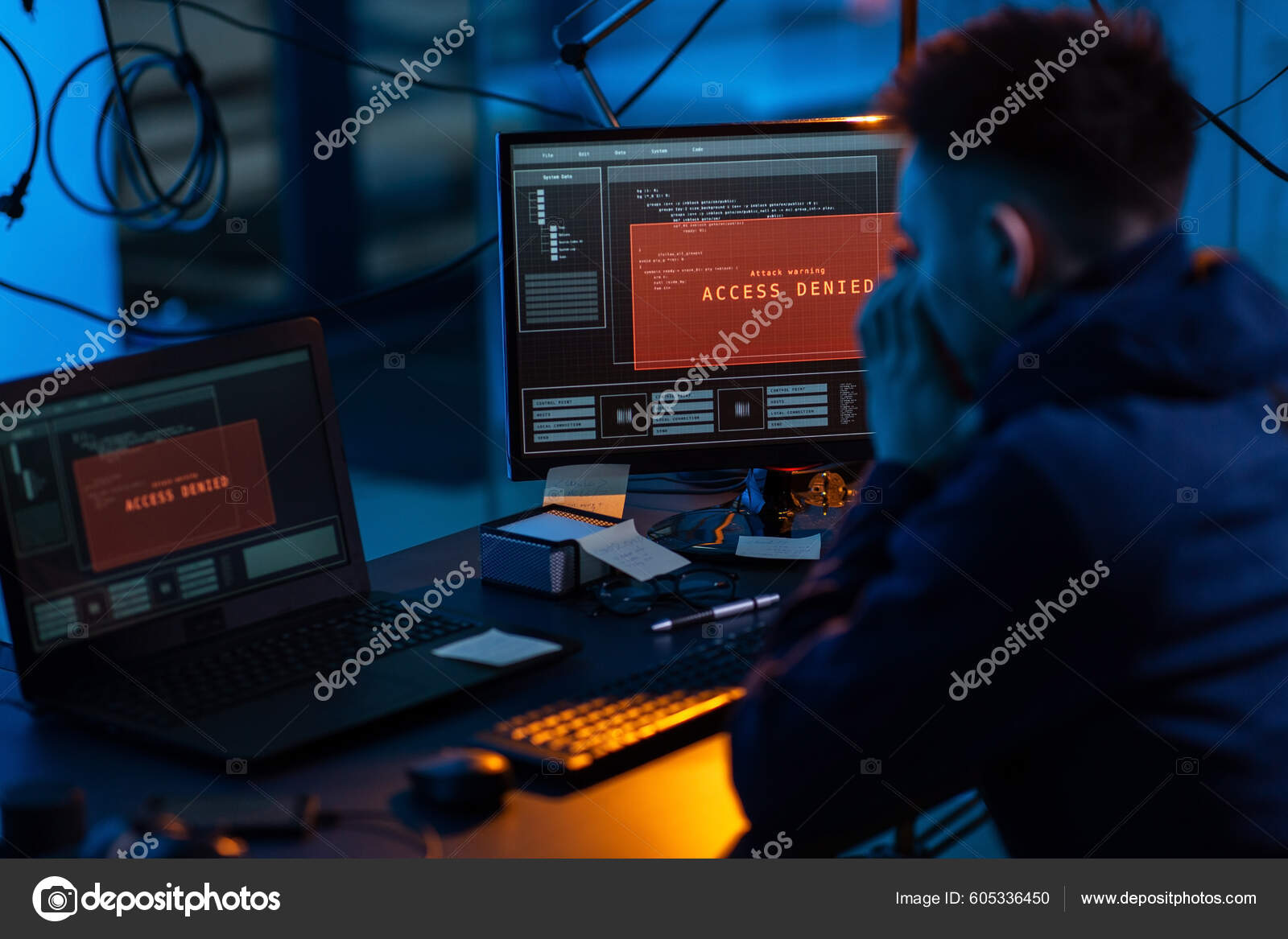 Cybercrime Hacking Technology Concept Male Hacker Dark Room Using Computer — Foto © Syda ...