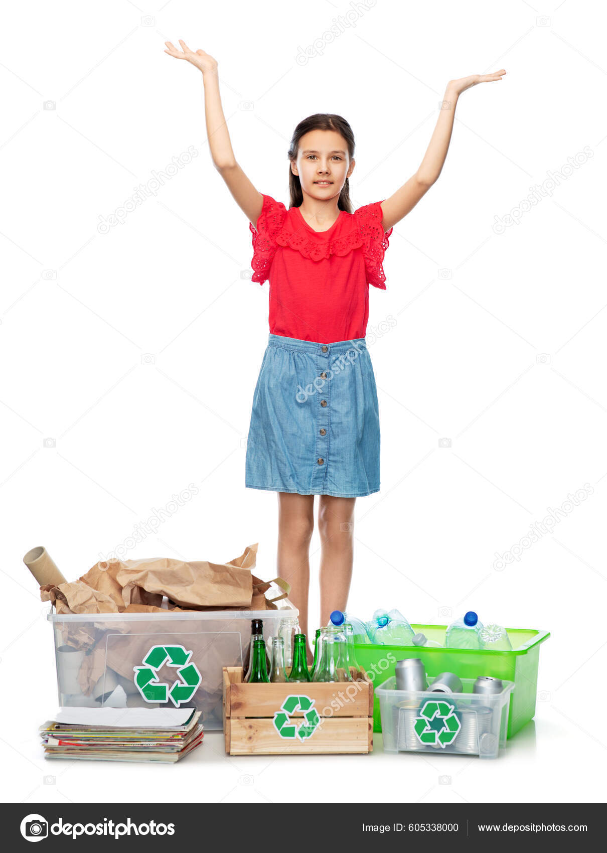 Recycling Waste Sorting Sustainability Concept Smiling Girl Plastic ...