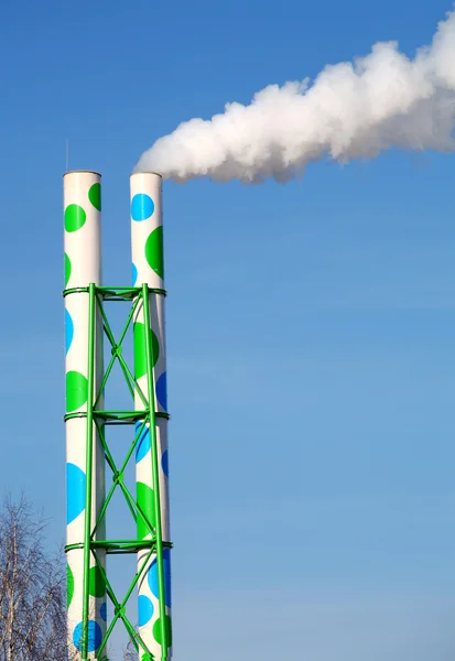 Two chimneys with smoke - Stock Image - Everypixel