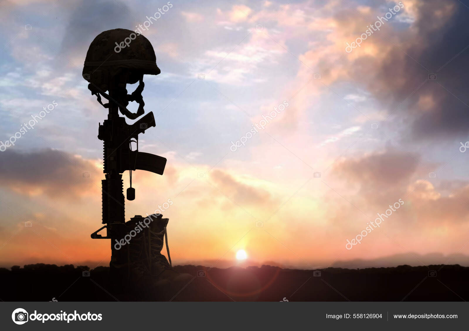 Fallen Soldier Background Concept Military Helmet Boots Rifle — Stock ...
