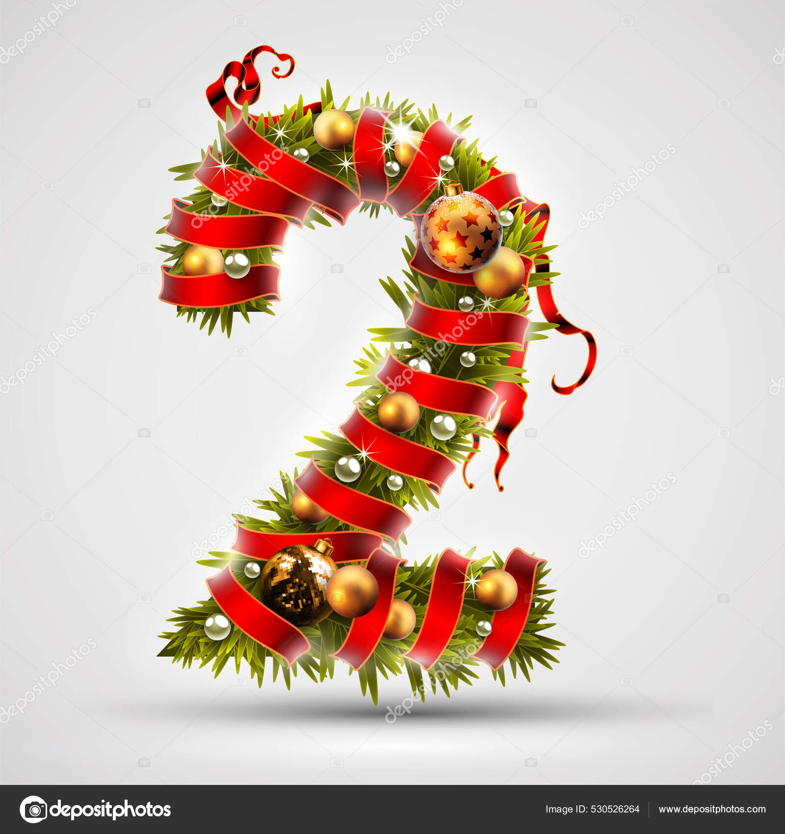 Number Decorated Christmas Tree Branches Red Ribbon Gold Balls Very ...