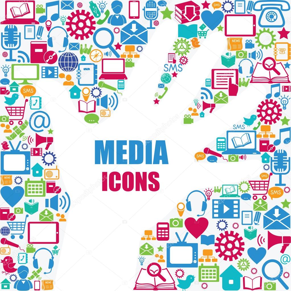 Background with media icons. Modern and retro design elements. Stock ...