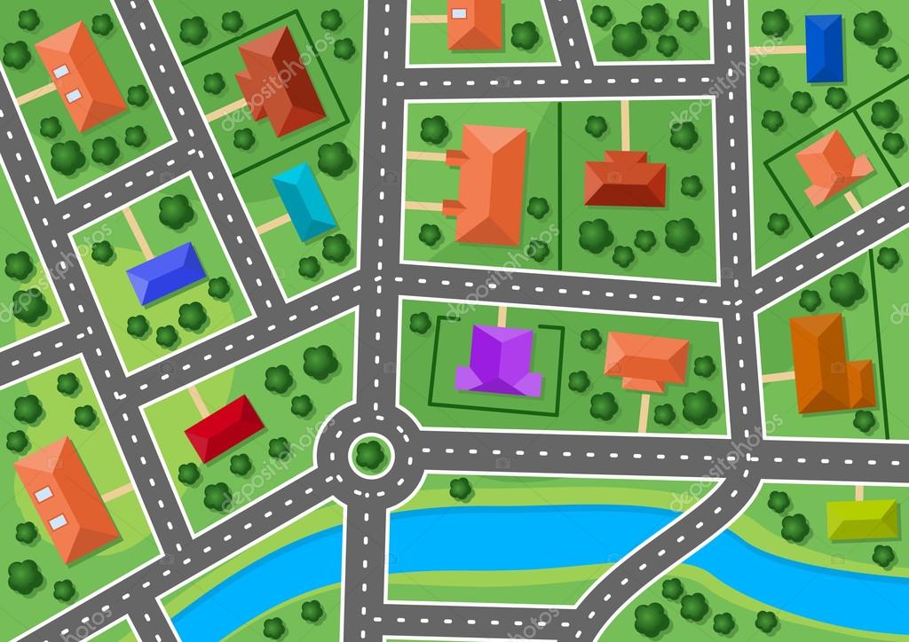 Peta kota kecil atau desa pinggiran Vektor Stok oleh ©Seamartini 26854239