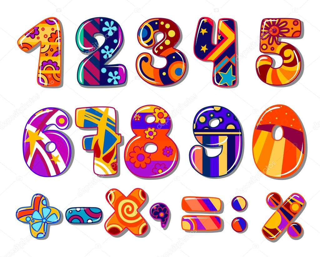 Números coloridos de la escuela de dibujos animados 2024