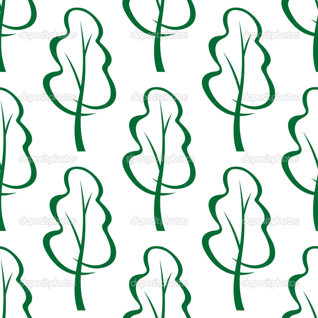 Stylized green trees sketch seamless pattern — Stock Vector ...