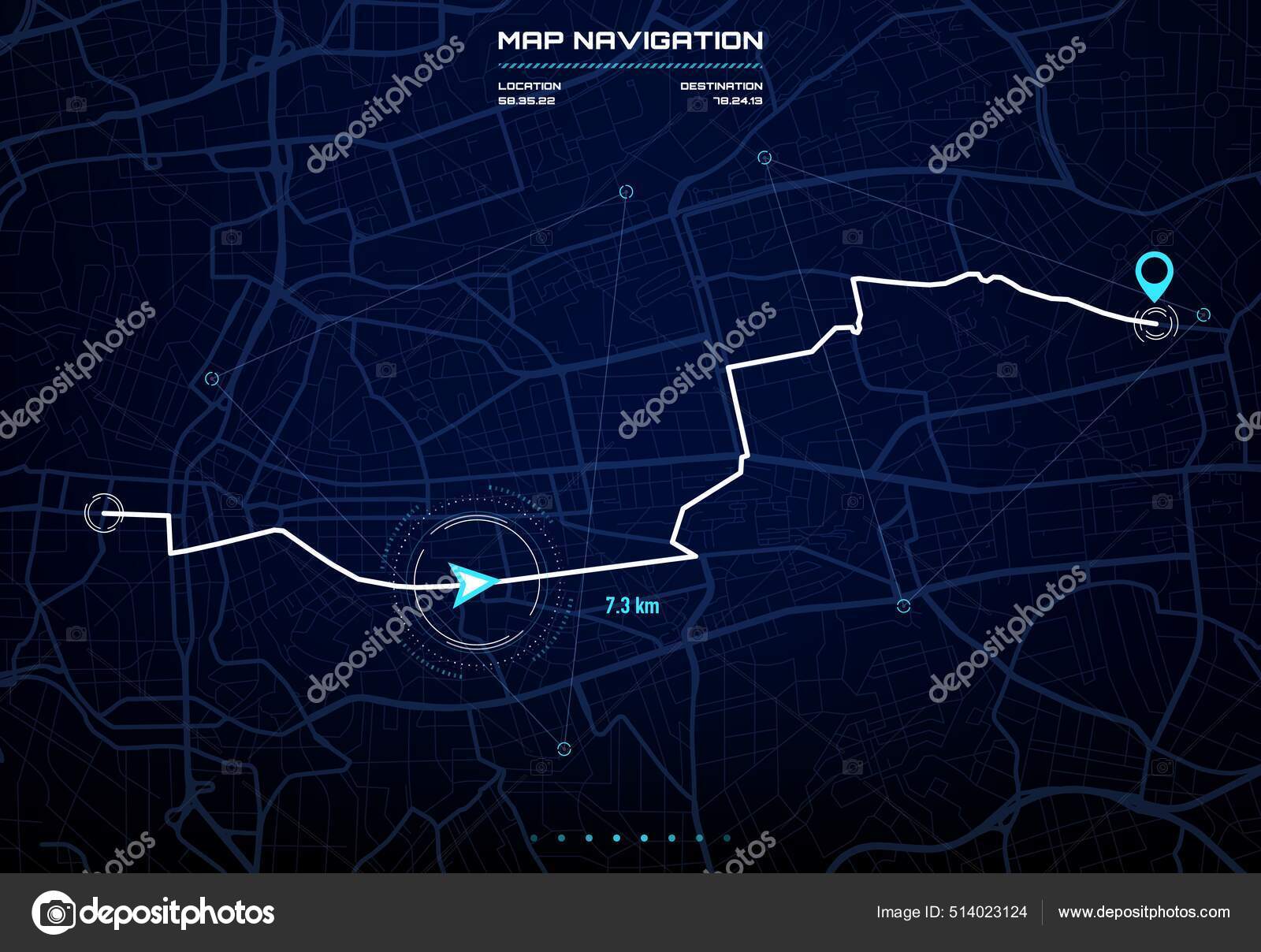 Route Dashboard City Map Navigation Interface Car Gps Navigator Screen ...