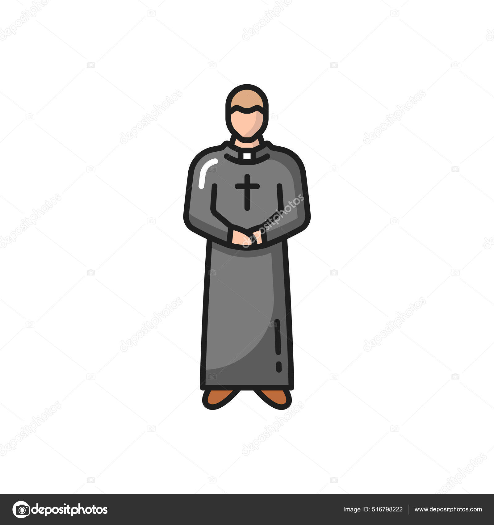 Catholic Priest Isolated Prayer Robe Flat Line Icon Vector Portuguese ...