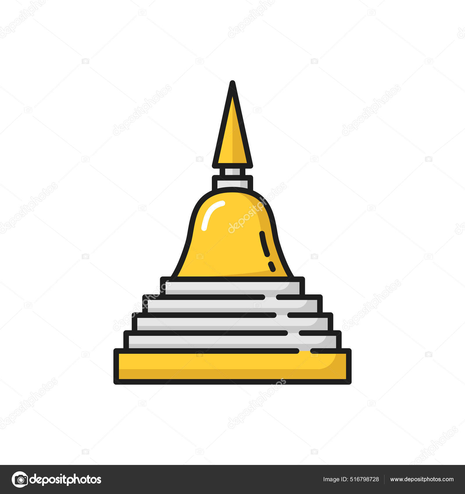Buddhist Symbol Isolated Golden Stupa Reconciliation Color Line Icon ...