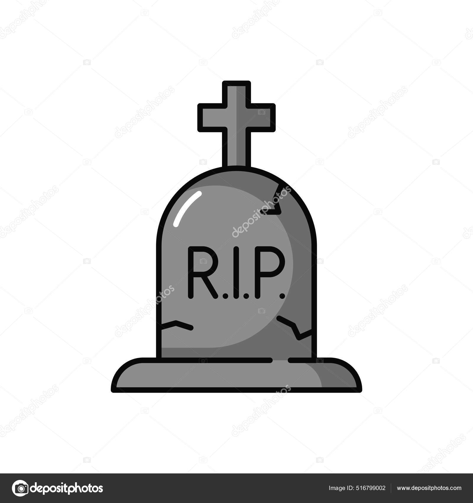 Tumba Lápida Cruz Rip Inscripción Contorno Color Línea Icono Lápida ...