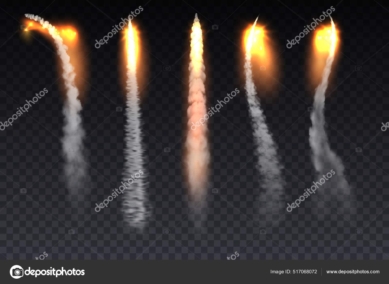 Rocket Fire Smoke Trails Spacecraft Startup Launch Space Jet Fire Stock ...