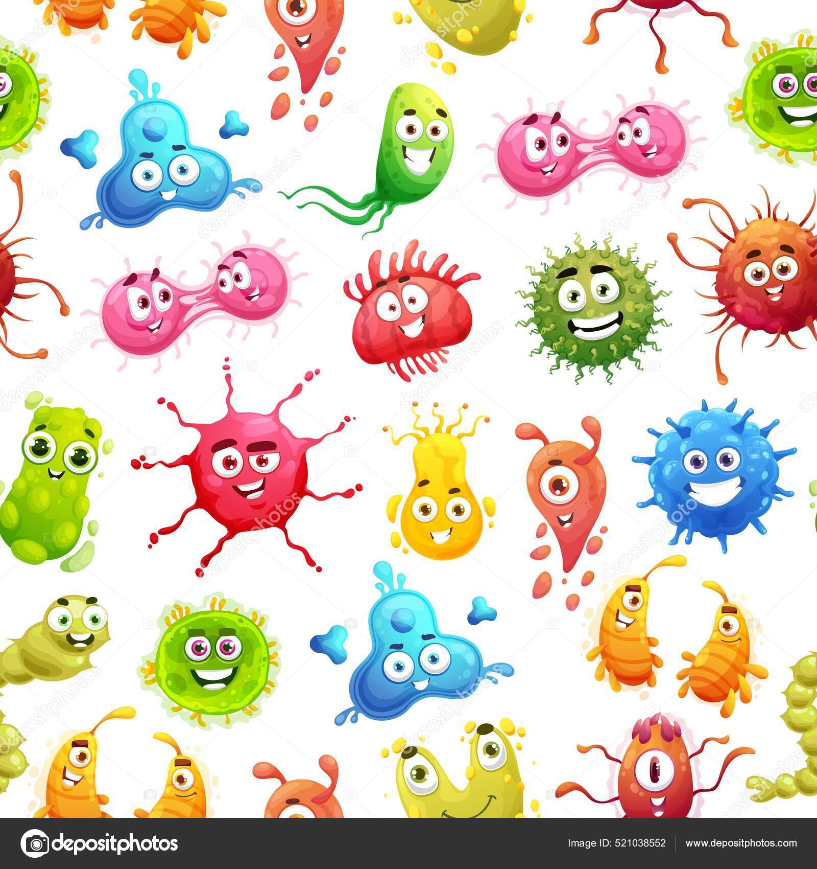 Cartoon Viruses Germs Microbes Bacteria Seamless Pattern Vector ...