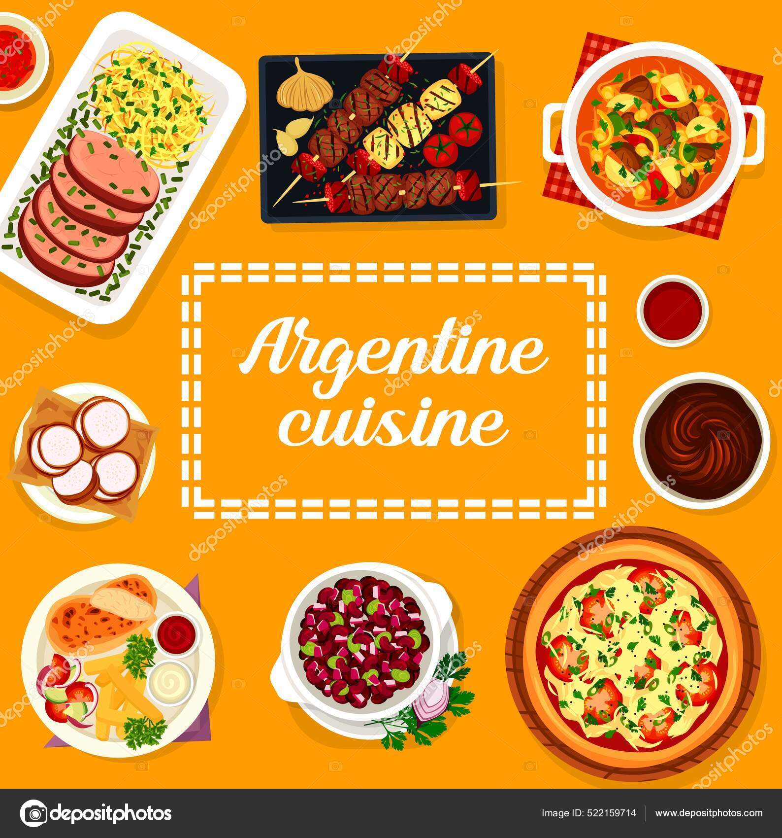 Argentine Cuisine Menu Cover Bbq Meat Sausages Asado Meat Stew Stock ...