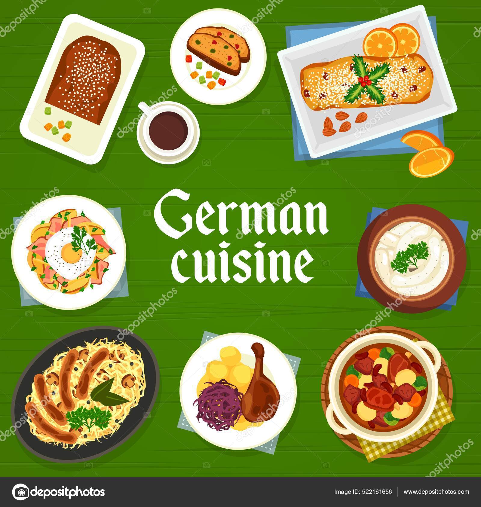 German Cuisine Menu Cover Design Template Sausages Weisswurst Fried ...