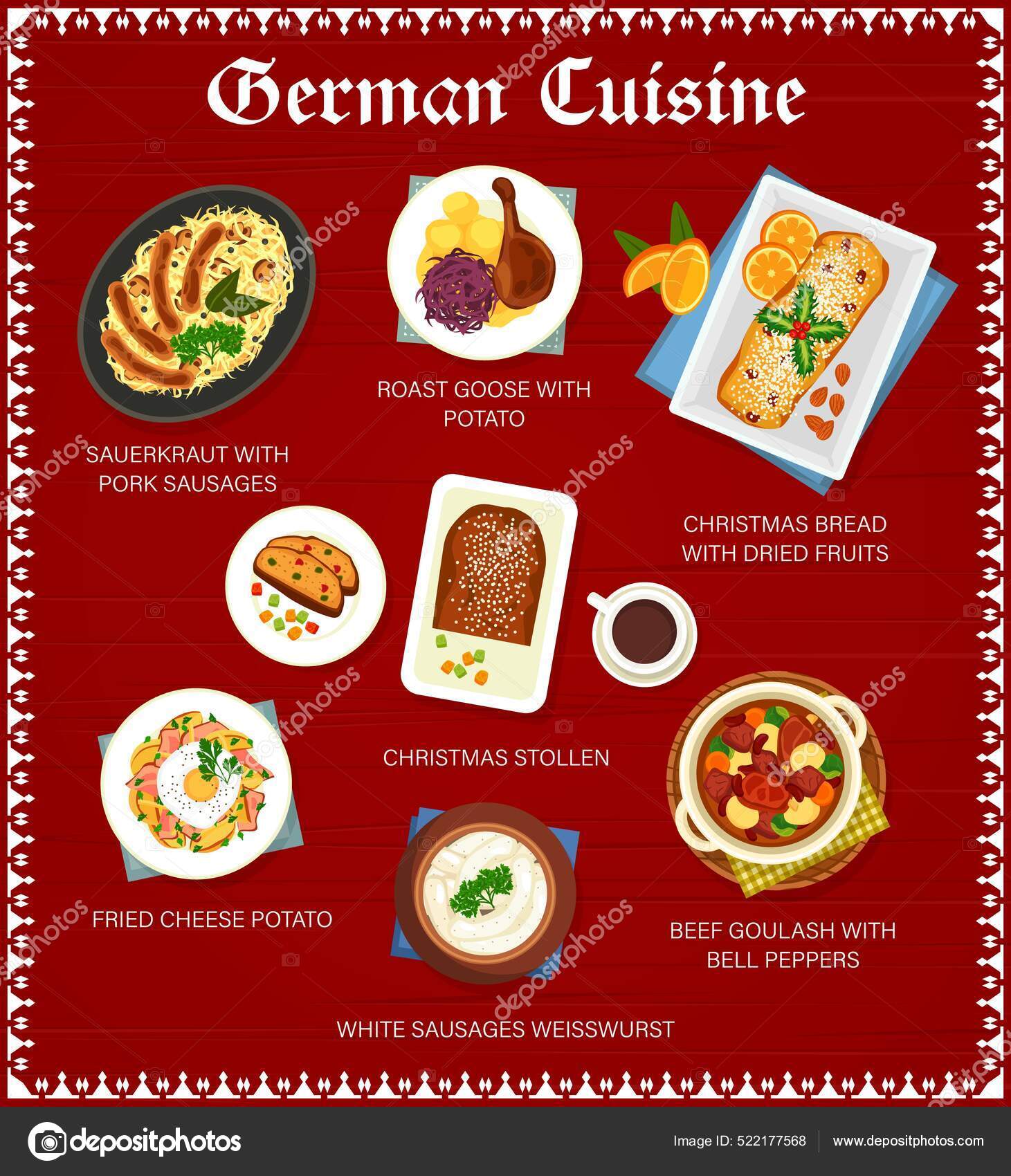 German Cuisine Menu Page Template Roast Goose Potato Sauerkraut ...