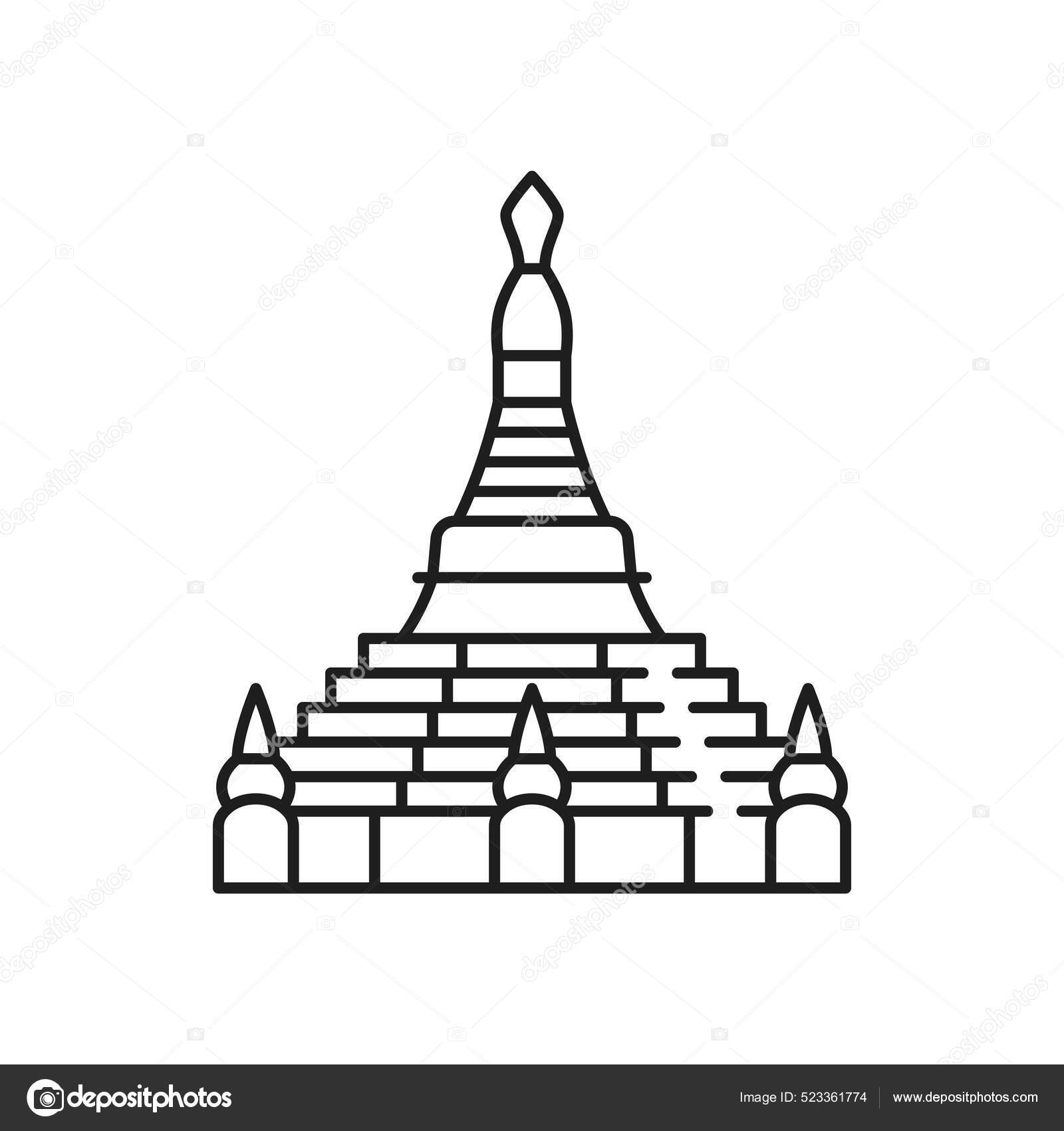 Buddhism Religious Symbol Stupa Shrine Isolated Thin Line Icon Vector ...