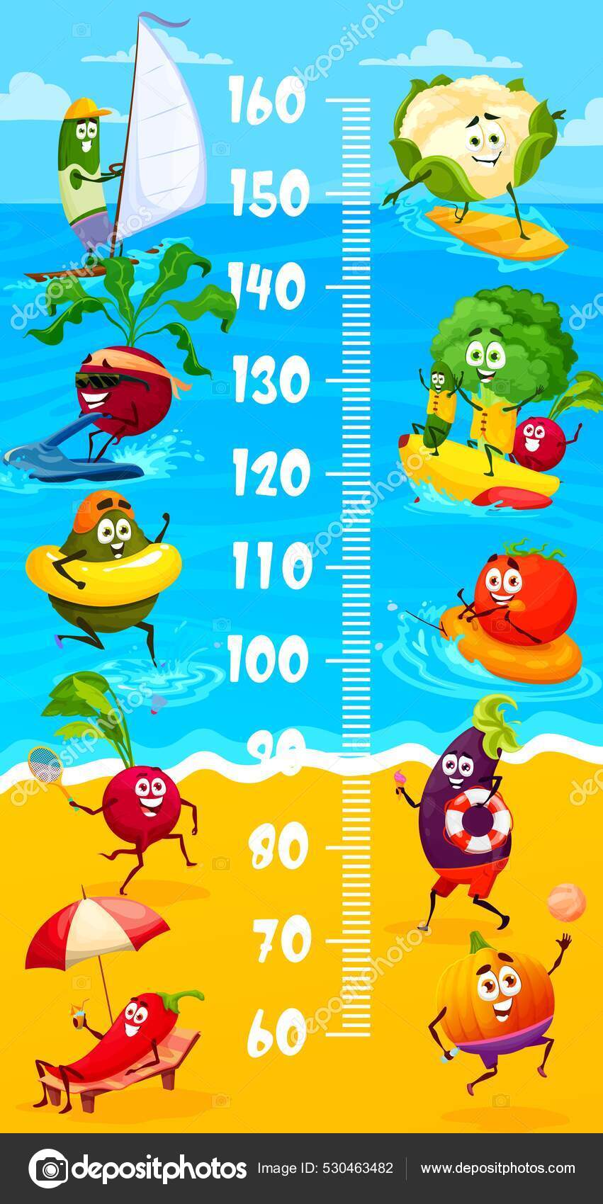 Funny Vegetables Summer Vacation Kids Height Chart Growth Measure Meter ...
