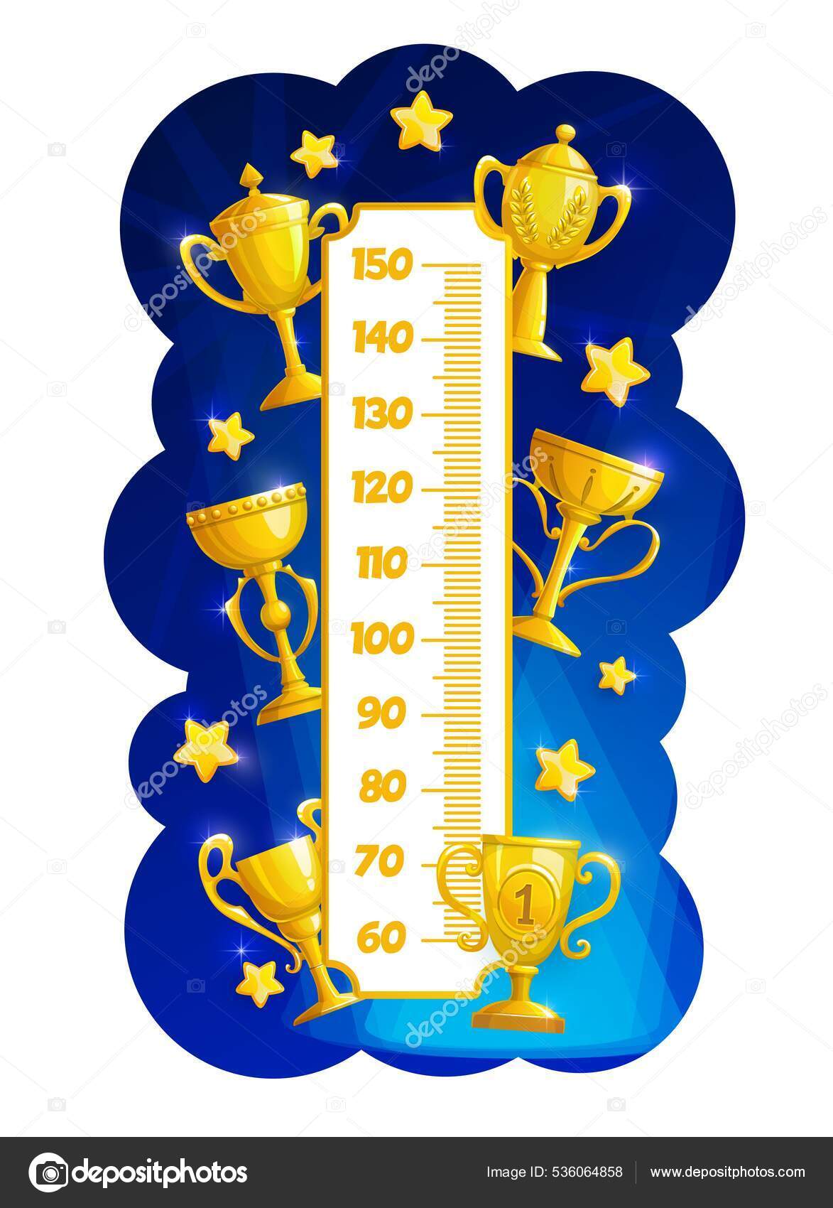 Regla Carta Altura Para Niños Con Copas Premios Trofeos Dorados Vector ...