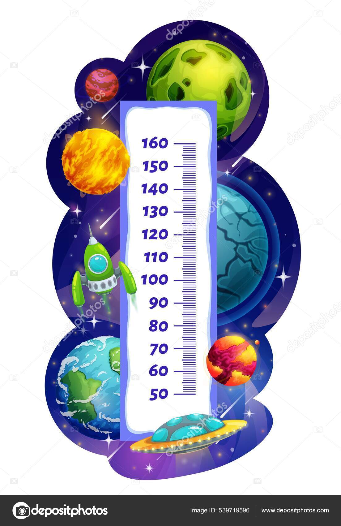 Kids Height Chart Growth Measure Meter Galaxy Planets Shuttles Cartoon ...