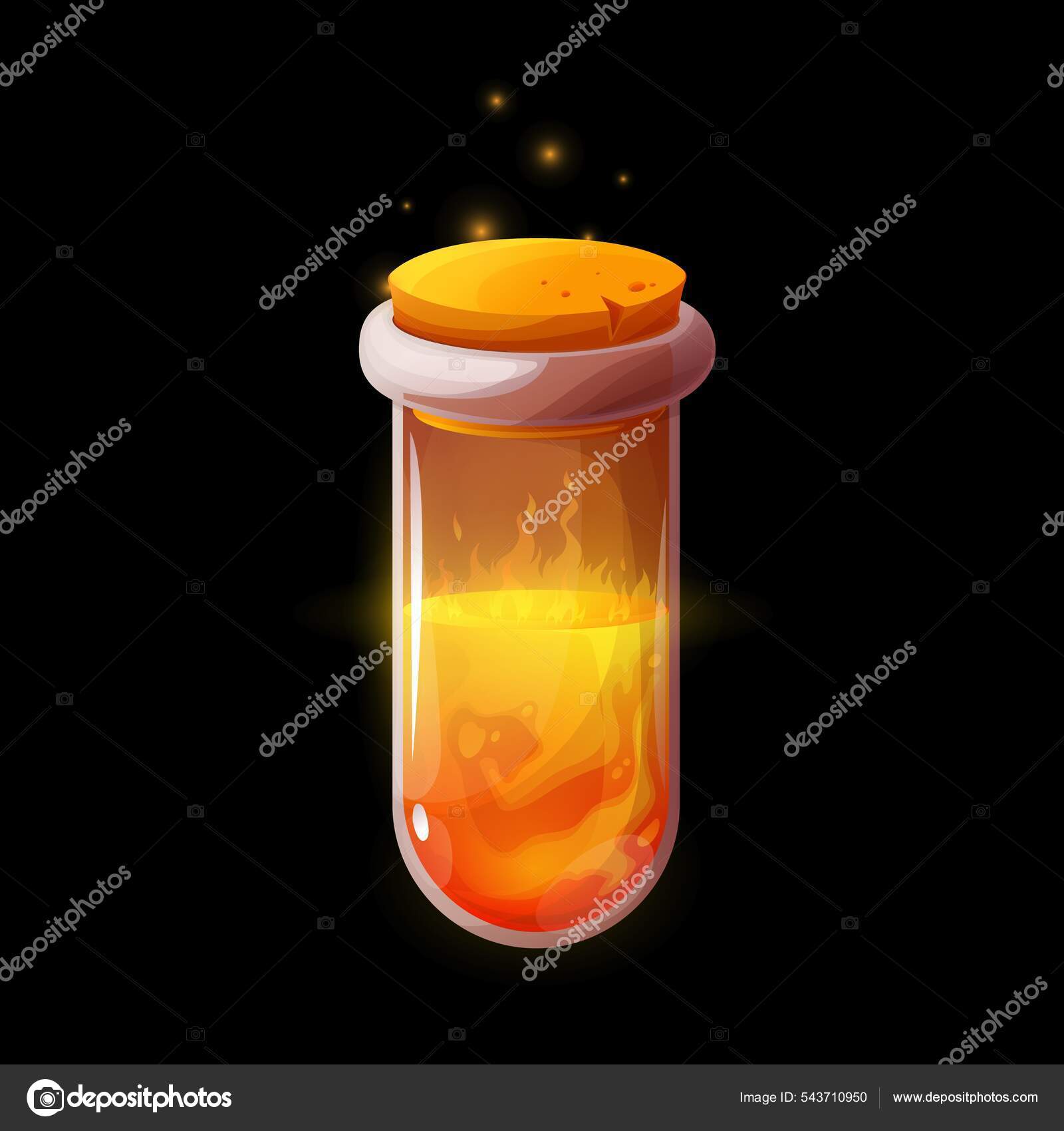 Potion Bottle Fire Sparks Vector Magic Fairytale Game Cartoon Glass ...