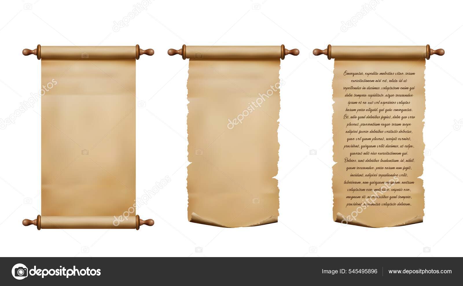 Gulungan Kertas Perkamen Tua Dan Naskah Papirus Kuno Gulungan Vektor ...