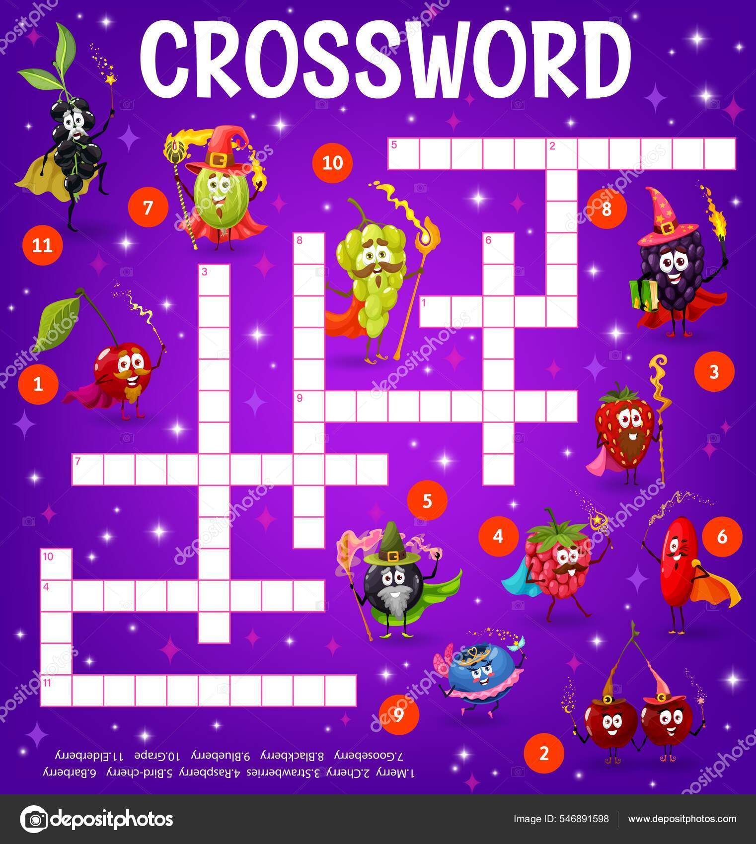 Cartoon Berry Fairy Wizard Characters Crossword Puzzle Game Grid Find ...
