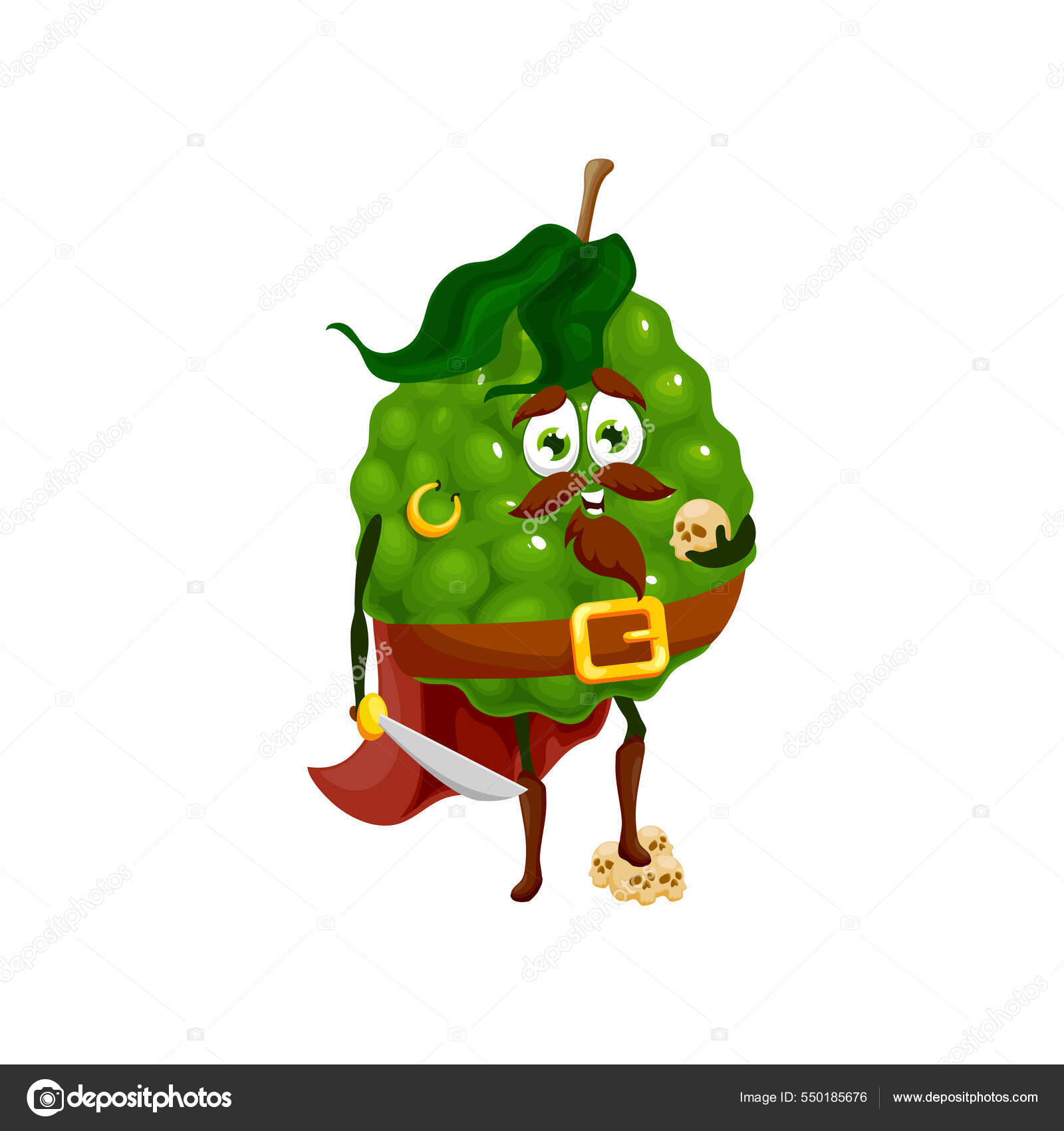 Kaffir Lime Bergamot Pirate Emoticon Cartoon Character Isolated Summer ...