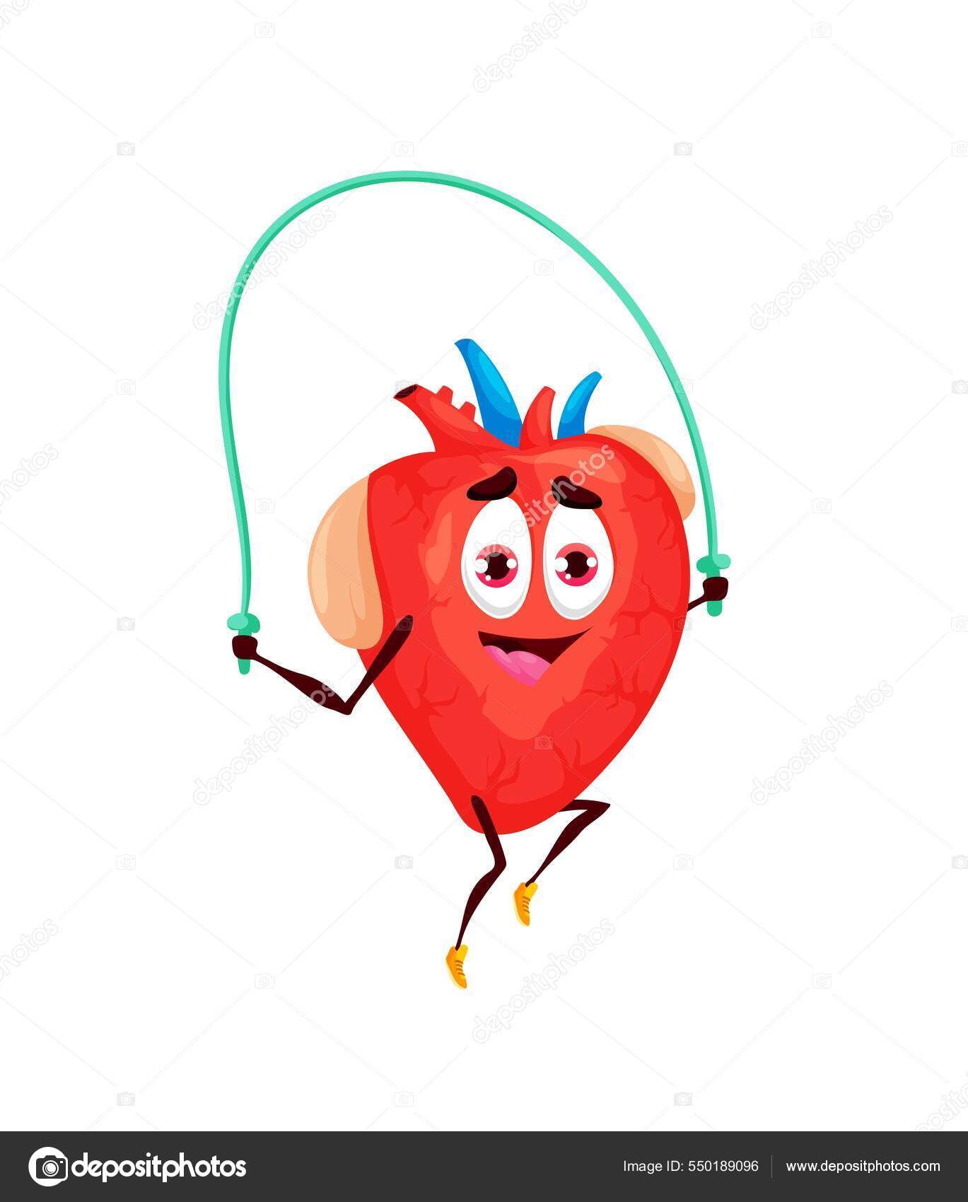 Cartoon Human Heart Character Personage Jumping Rope Vector Internal ...