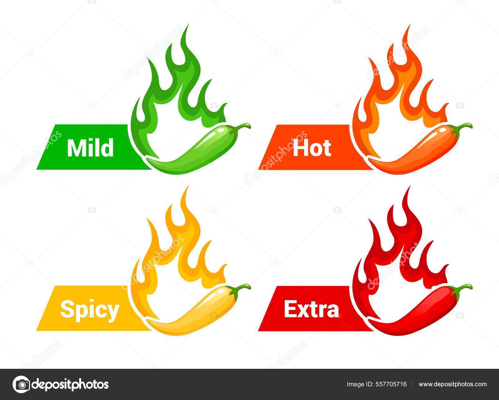 Hot Spicy Level Labels Fire Flames Peppers Mild Medium Extra Stock ...