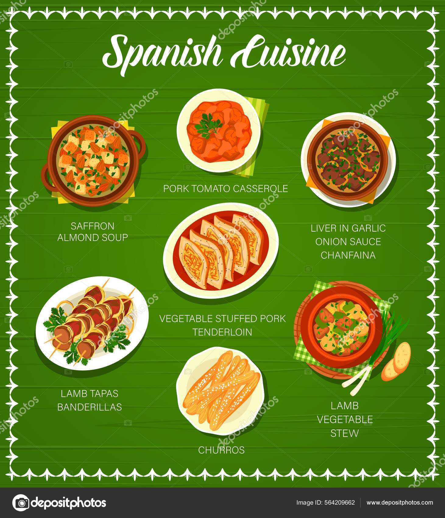 Spanish Cuisine Menu Vector Cover Restaurant Dishes Dinner Meals ...