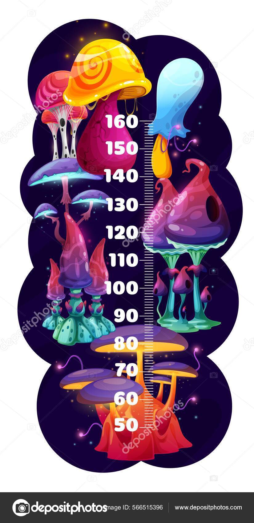 Fantastic Magic Mushrooms Kids Height Chart Ruler Vector Growth Measure ...