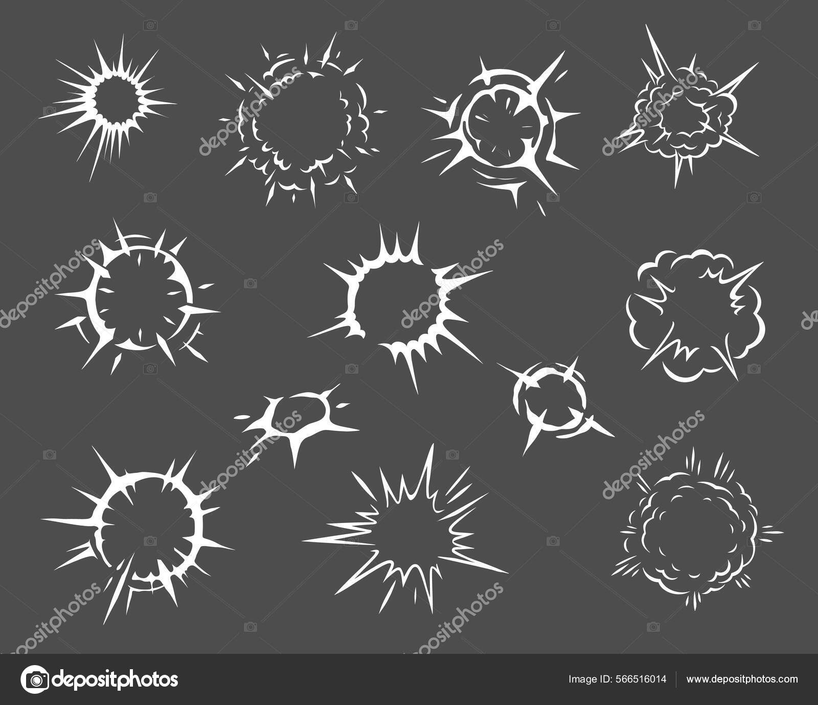 Cartoon Spark Explosion Effect Set Vector Comic Boom Blast Clouds Vetor ...