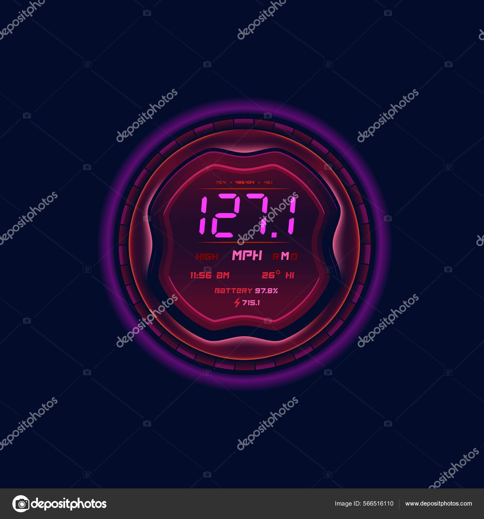 Futuristic Car Speedometer Gauge Dial Neon Led Speed Meter Vehicle ...