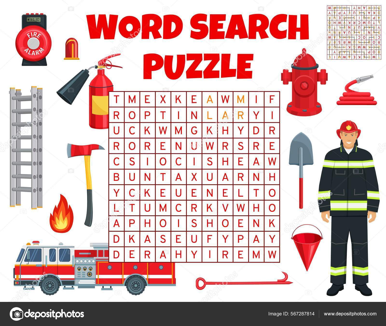 Firefighter Firefighting Equipment Word Search Puzzle Game Worksheet ...