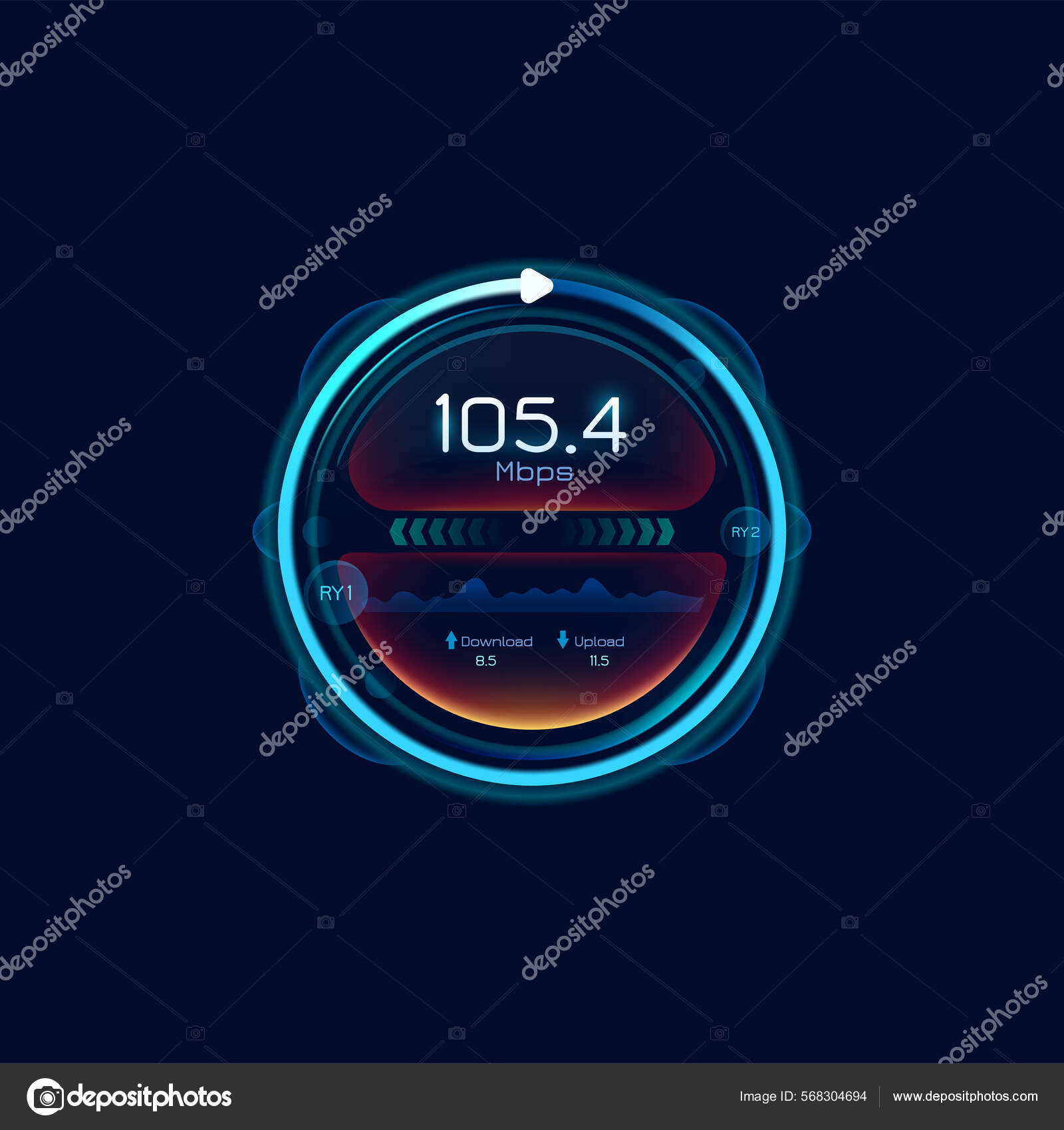 Internet Speed Futuristic Meter Network Bandwidth Indicator Signal ...