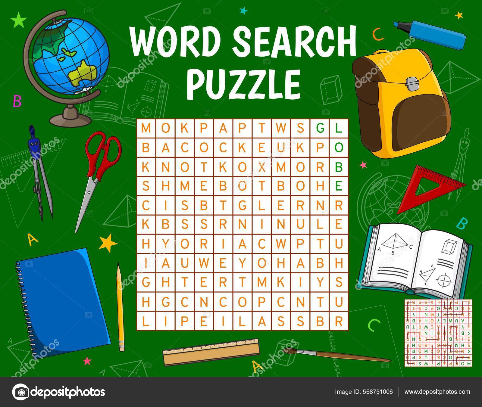 Vettoriale stockArticoli Scolastici Articoli Cancelleria Ricerca Parole ...