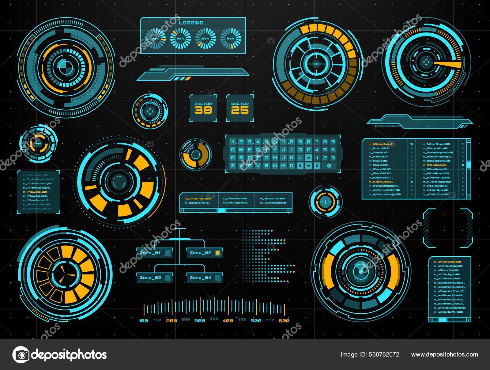 Hud Futuristic Infographics Screen Interface Panels Speedometer Visual ...