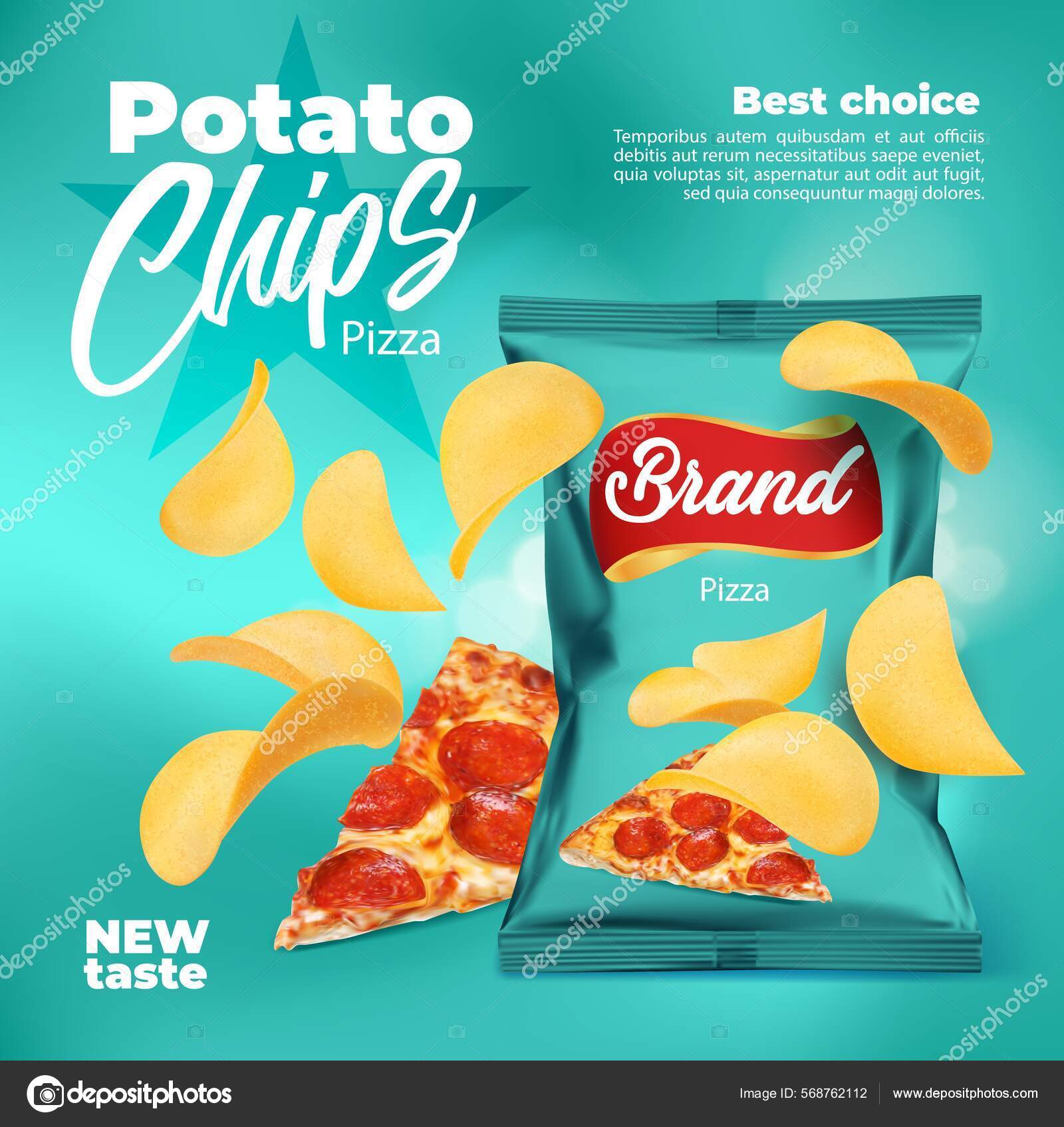 Realistic Pizza Flavored Potato Chips Snack Food Package Vector Poster ...