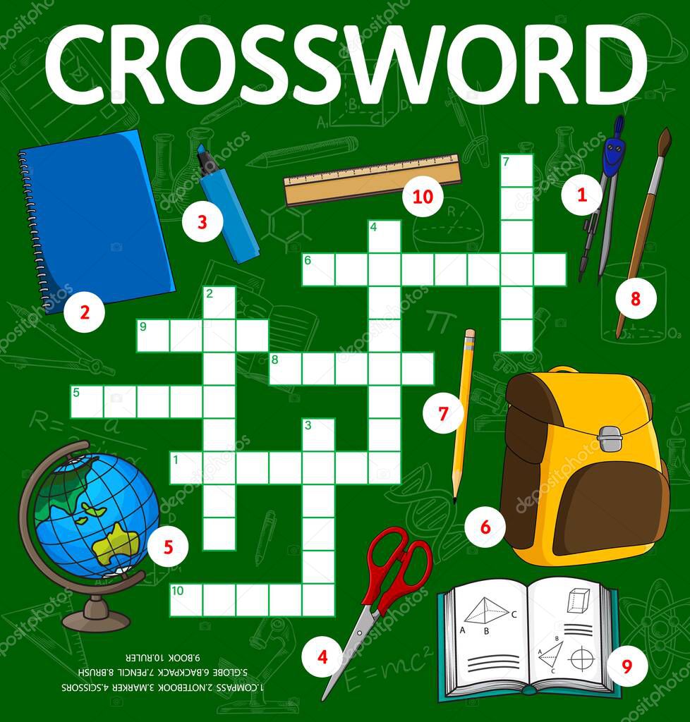 School Stationery Crossword Puzzle Worksheet Find Word Quiz Game Grid ...