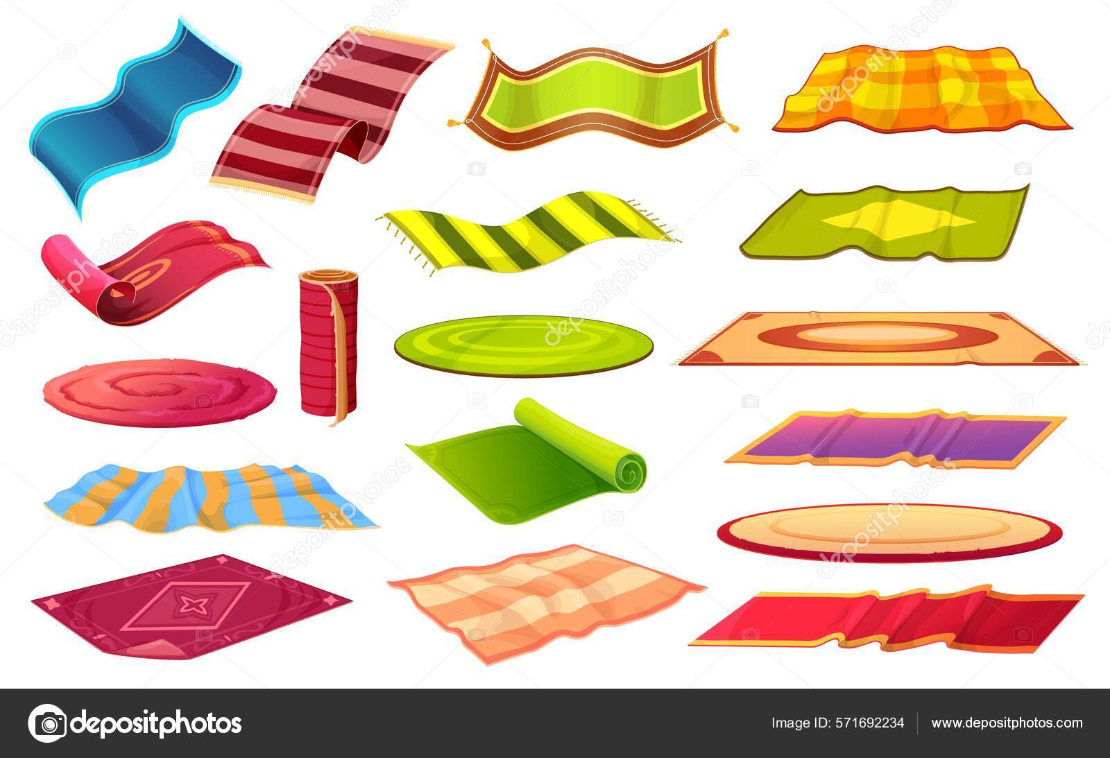 Cartoon Isolated Carpets Mat Rugs Home Interior Vector Objects Floor ...