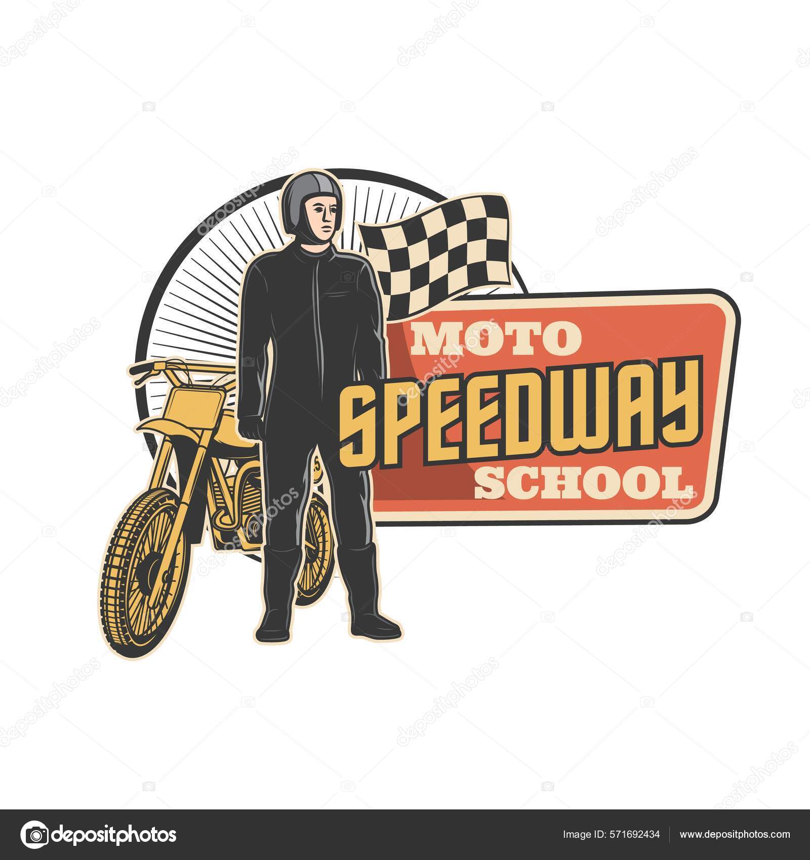 Speedway Motorcycle Sport Racing School Vector Icon Racer Finish Flag ...