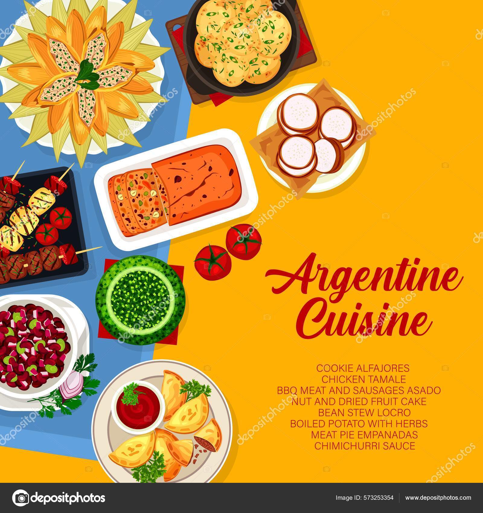 Argentina Food Menu Cover Argentine Cuisine Dishes Meals Vector ...