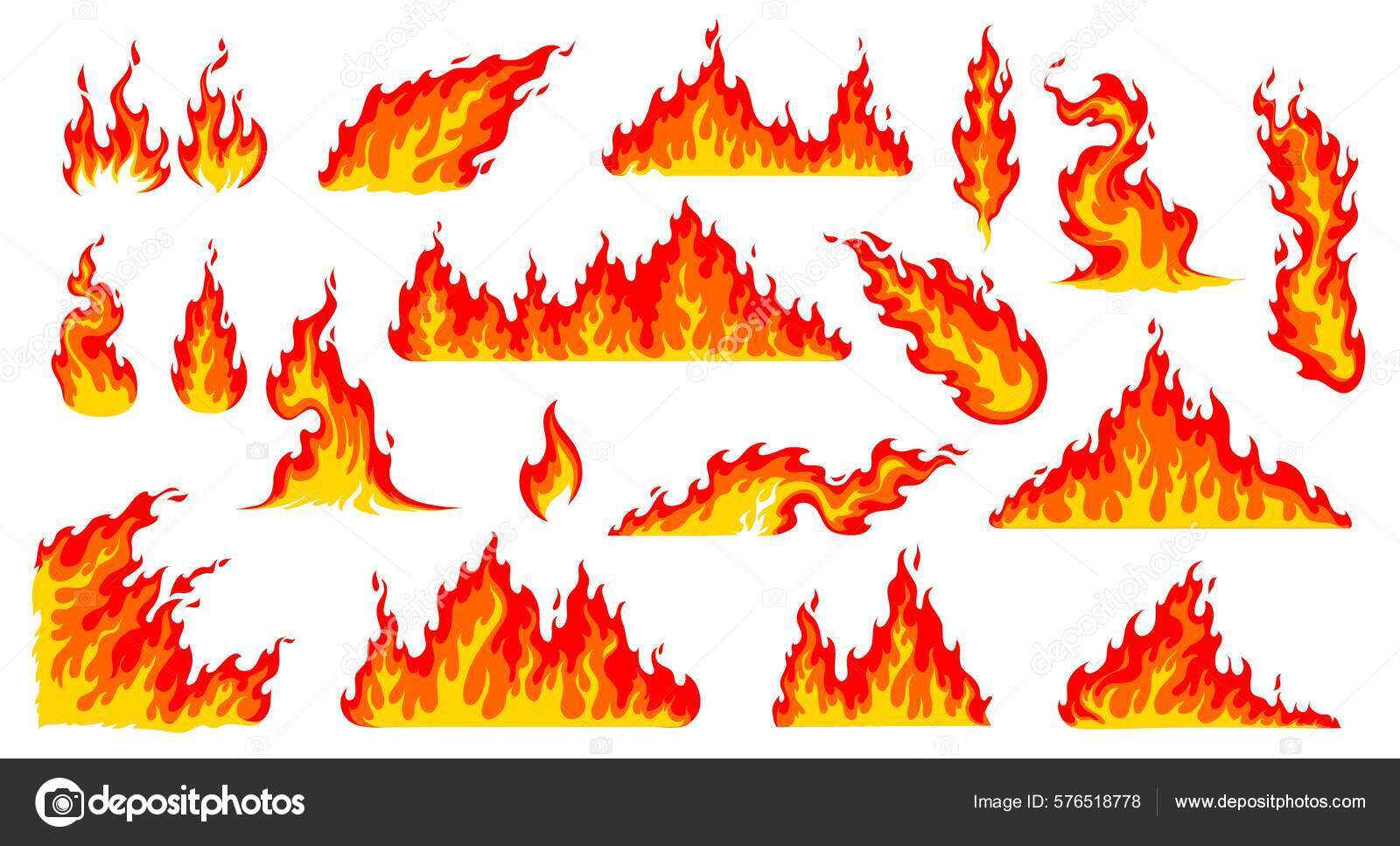 Cartoon Fire Flames Bonfire Burning Wildfire Firewall Vector Icons Red ...