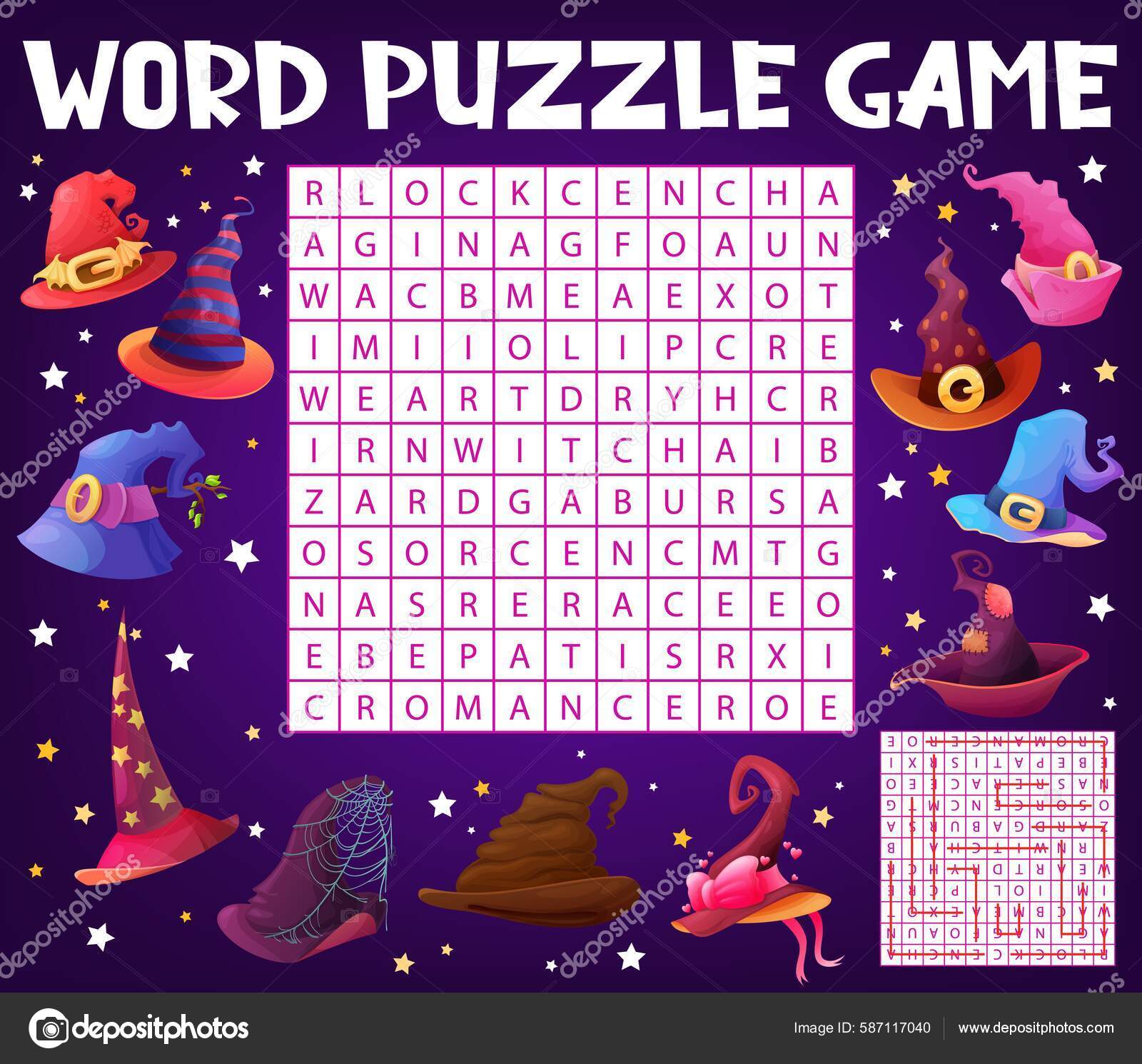 Asistente Halloween Sombreros Bruja Búsqueda Palabras Hoja Trabajo Del ...