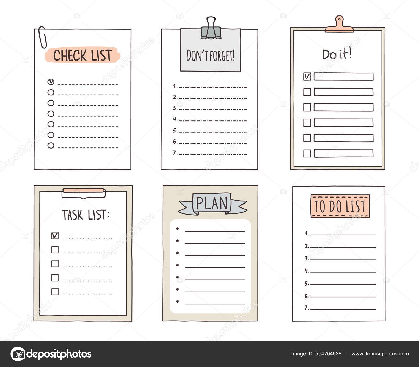 Check List Sketch Clipboard Checklist Notebook Memory Note Paper Vector ...