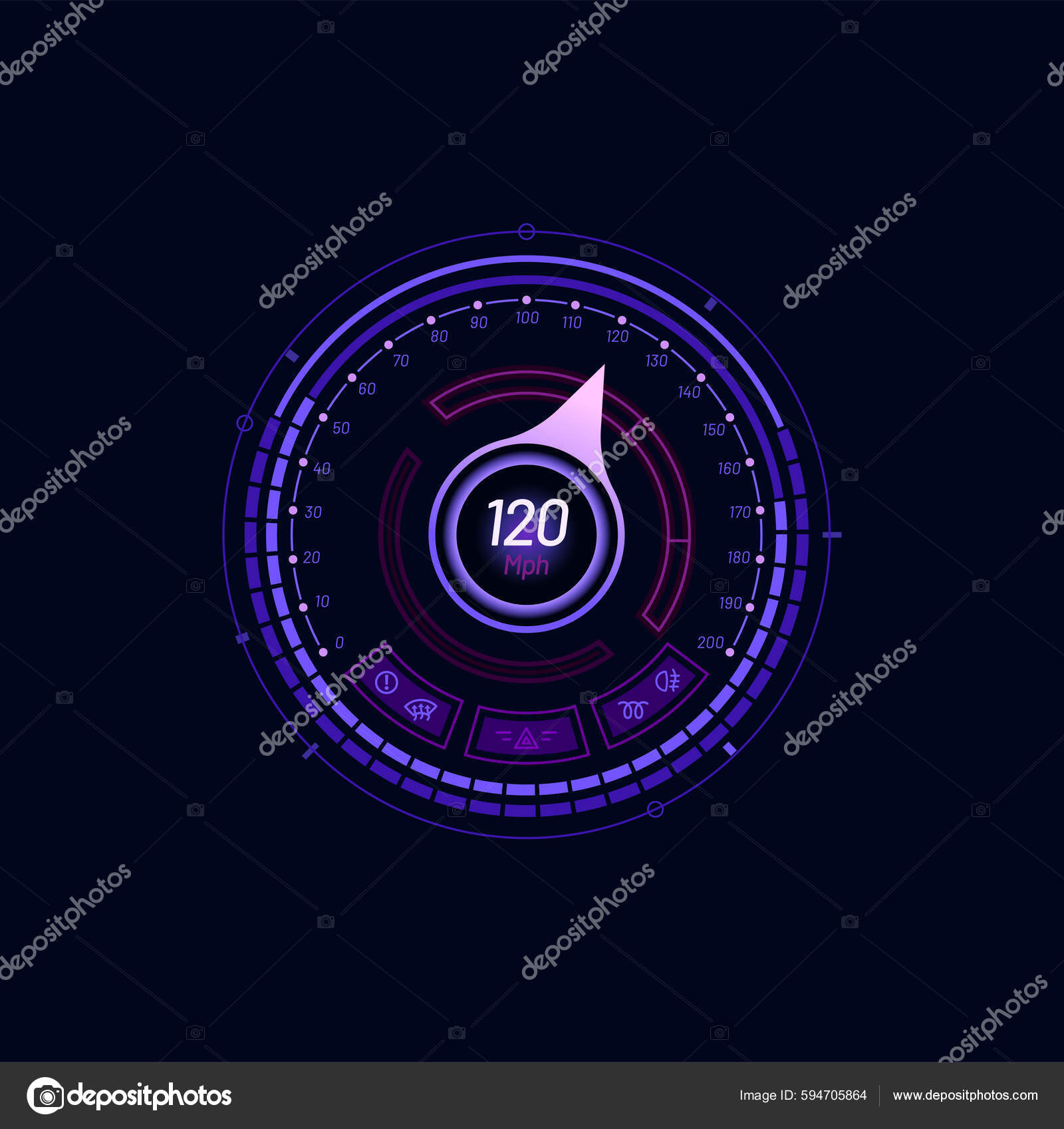 Car Futuristic Speedometer Gauge Dial Automobile Tachometer Led Vector ...