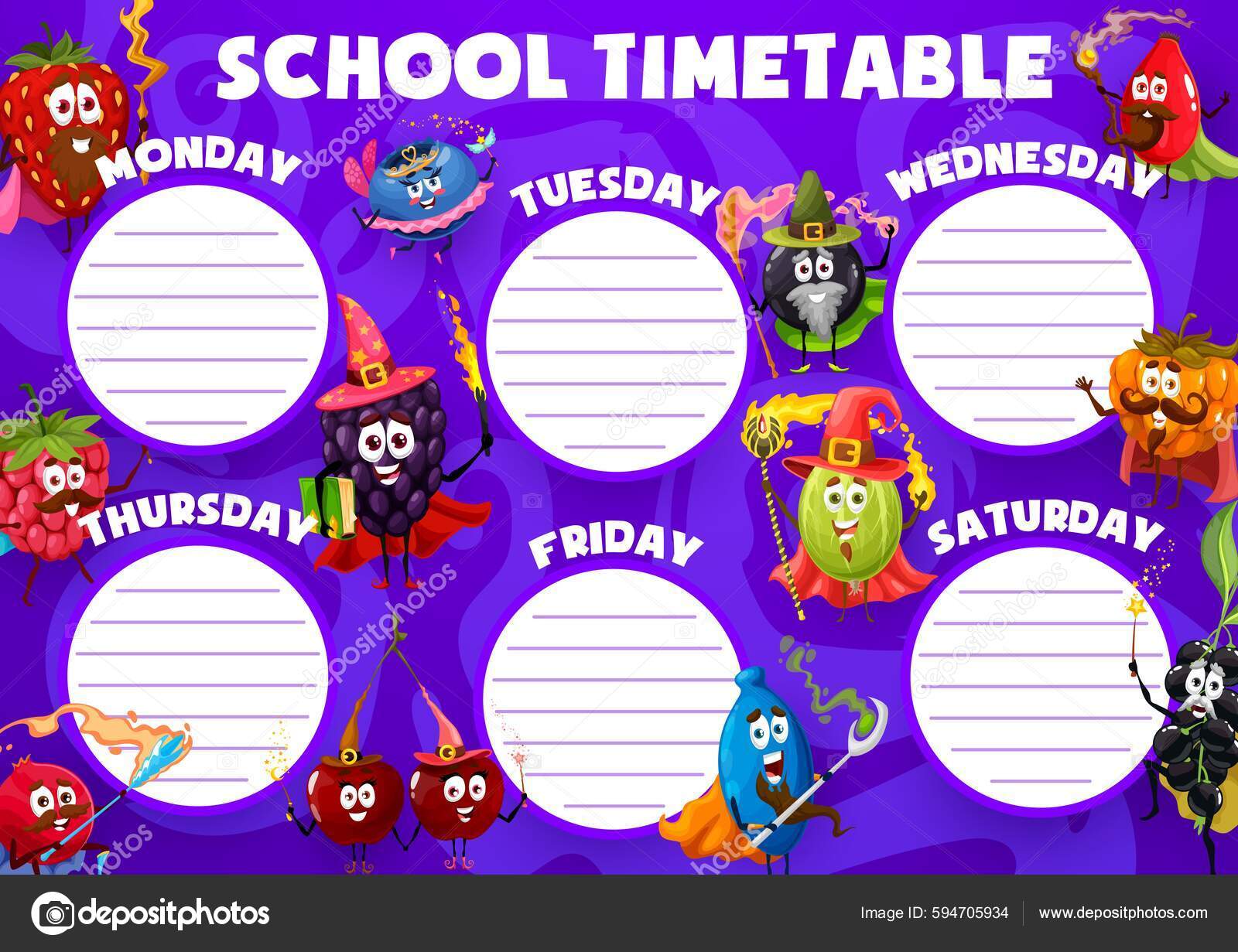 Cartoon Wizard Mage Witch Berry Characters Education Timetable Schedule ...