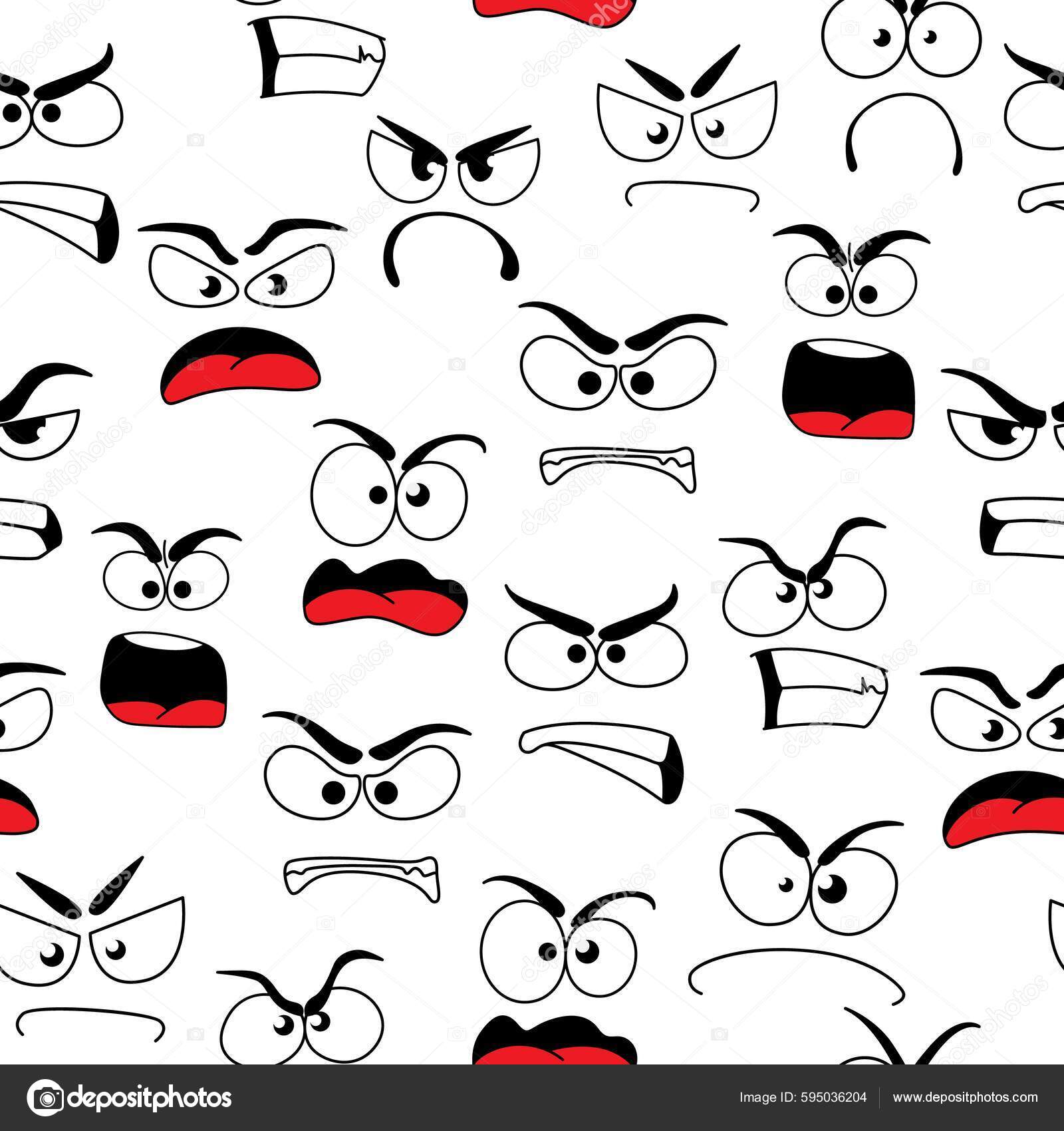 Cartoon Grumble Angry Faces Seamless Pattern Vector Background Negative ...